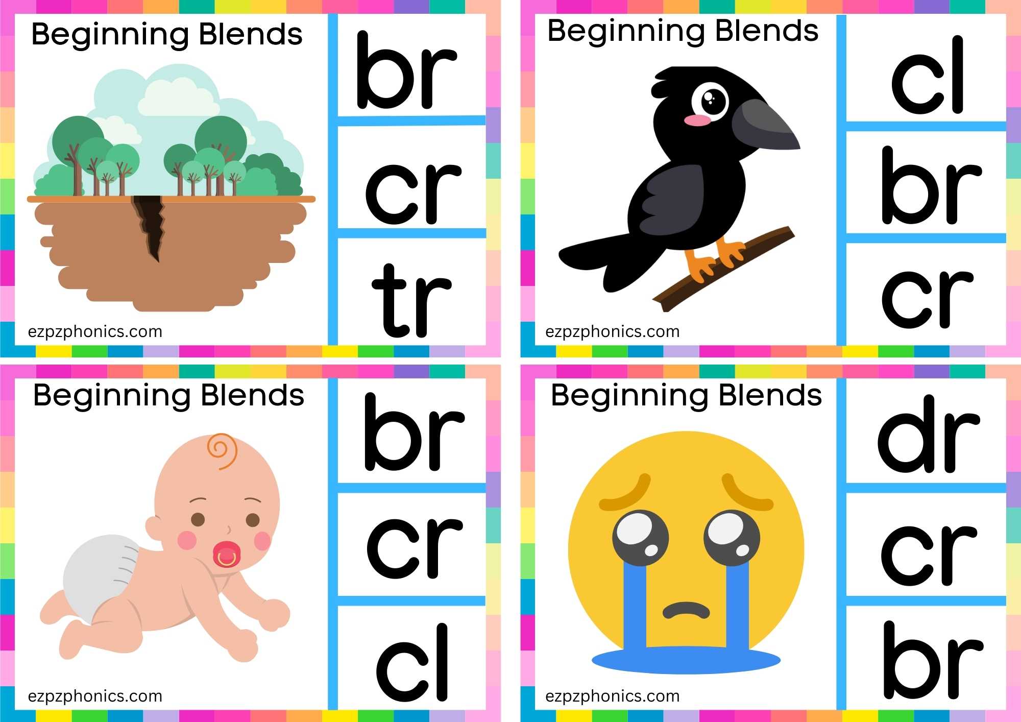 CR Beginning Blends Clip Cards Look At The Images And Clip The Correct Letters Set 2 ...